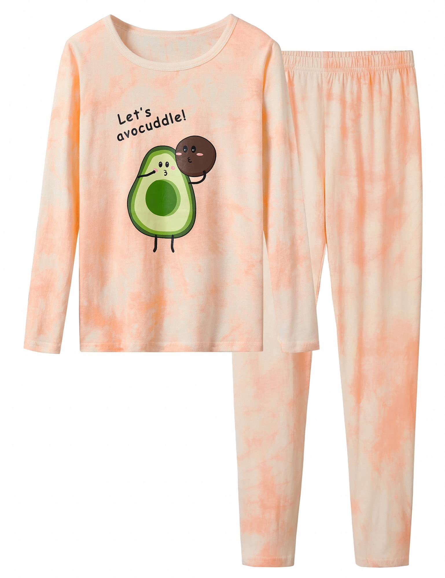 Beezizac Orange-Pink Avocado Pajamas for Girls Long Sleeves Size 5T ...