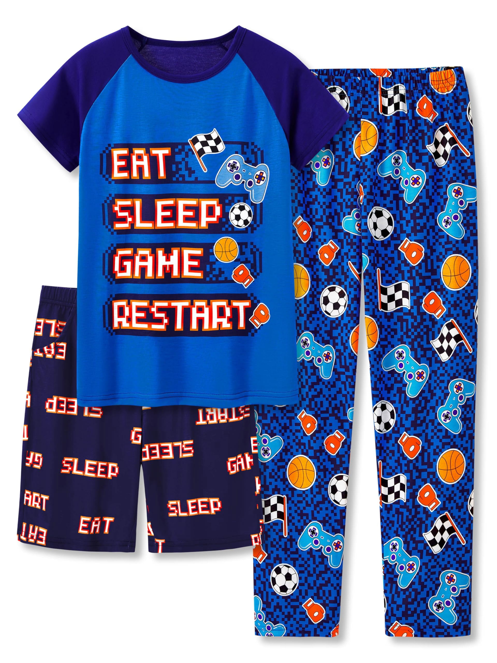Beezizac Pajamas For Boys Fun Blue Gamer Short Sleeves Top Shorts ...