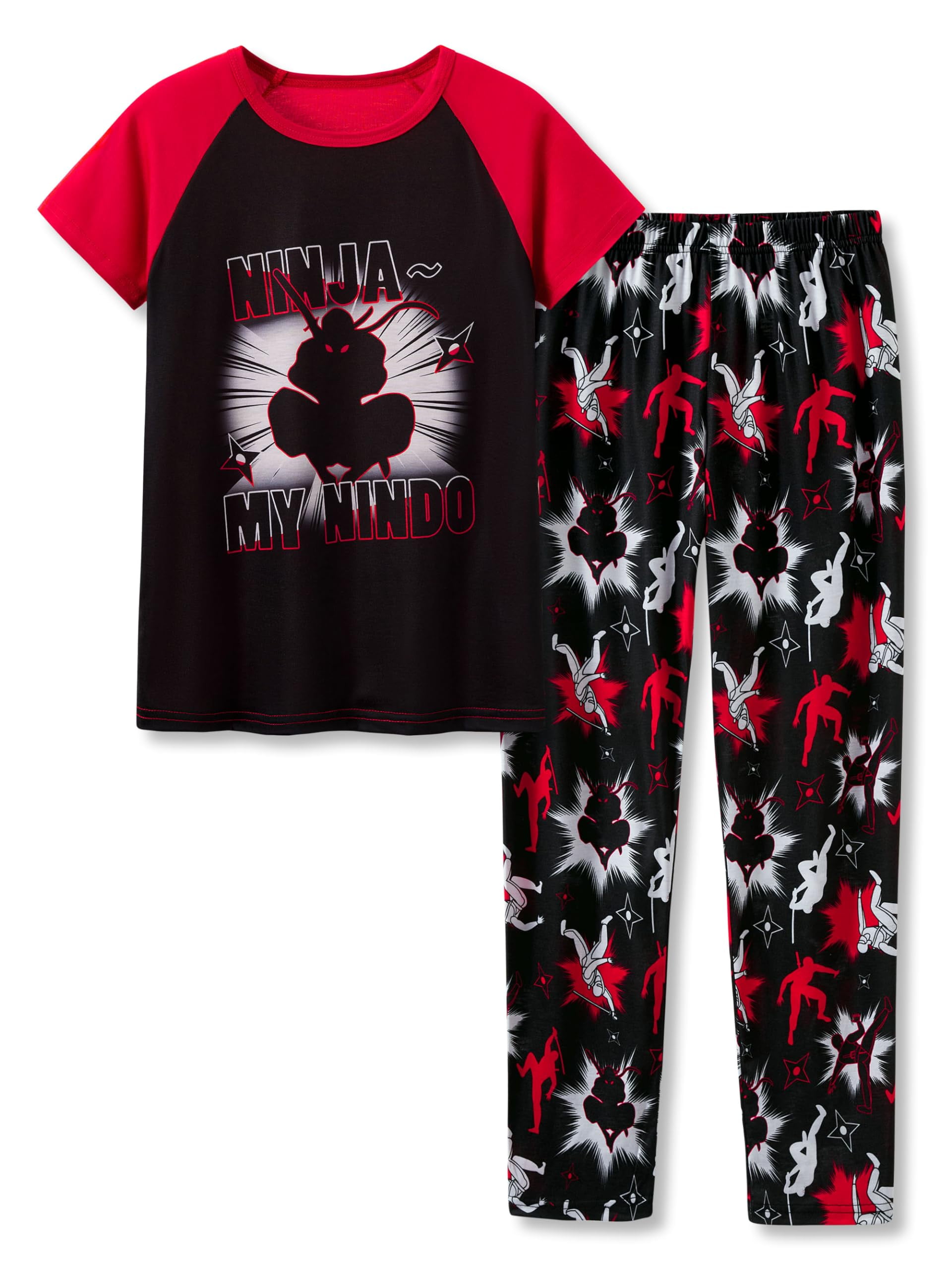 Beezizac Pajamas For Boys Red Ninja Short Sleeves & Pants 2-Piece PJ ...