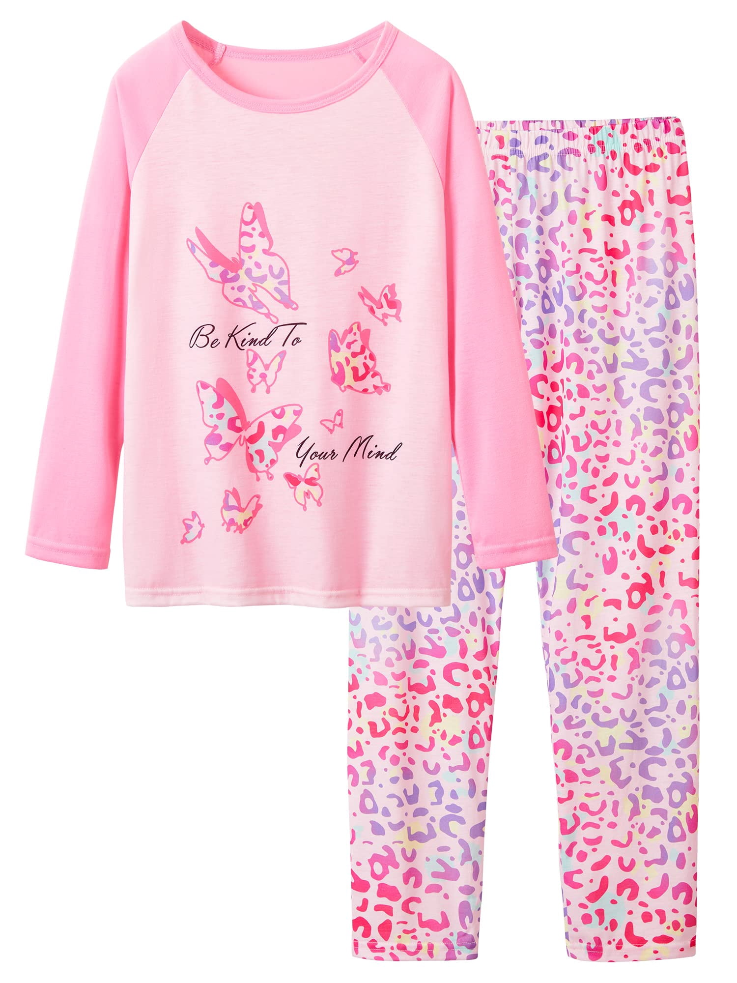Beezizac Rainbow Leopard Print & Butterfly Pajamas for Girls Size 8 ...