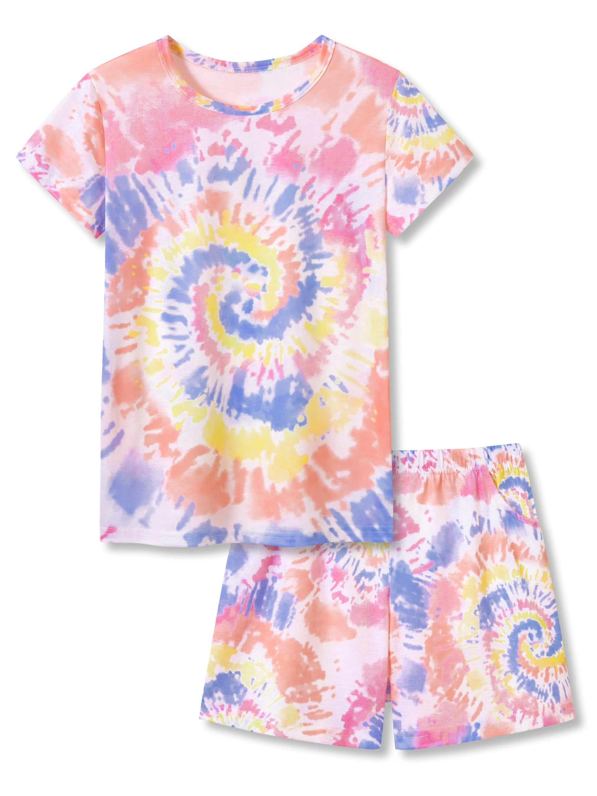 Beezizac Teen Girls Tie Dye Orange & Pink Spiral Swirl Pajama Short ...