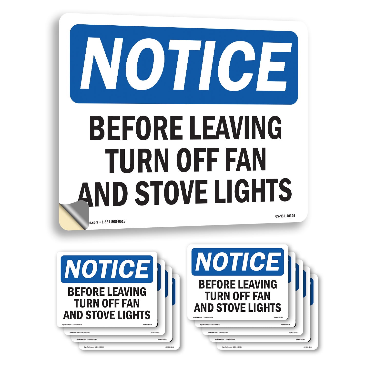 Before Leaving Turn Off Fan And Stove Lights OSHA Notice Vinyl Decal ...