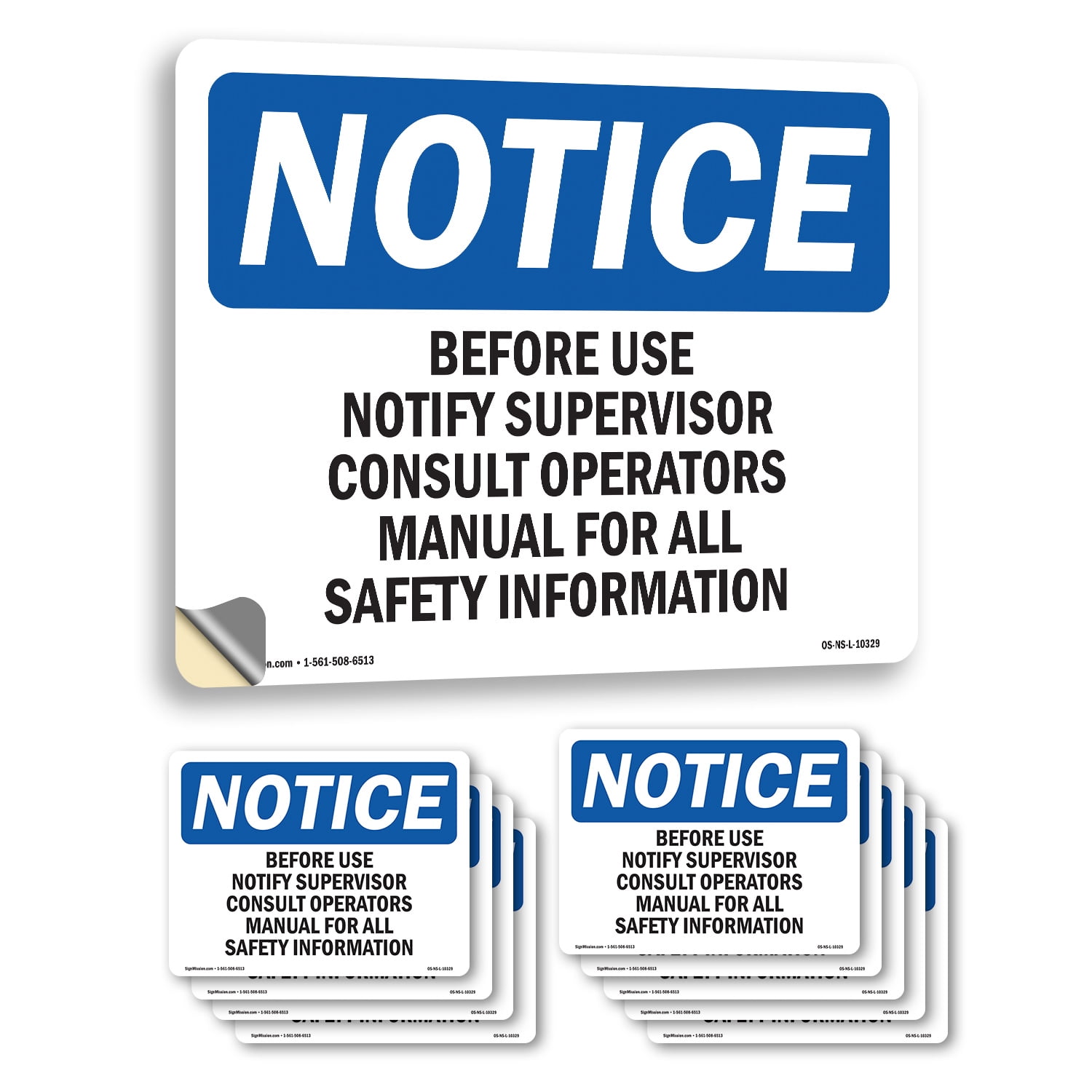 Before Use Notify Supervisor Consult Operators OSHA Notice Vinyl Decal ...