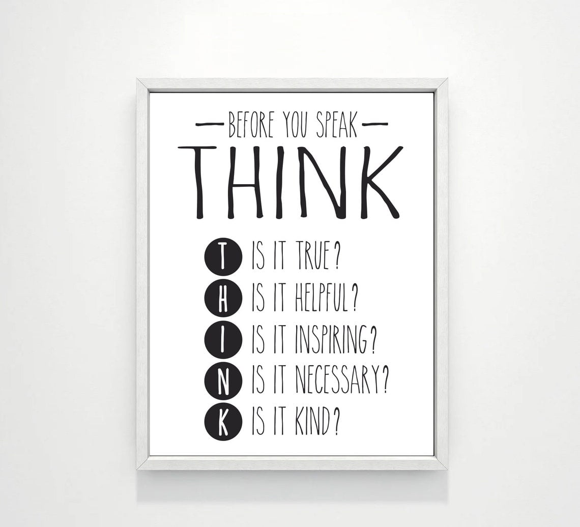 Before You Speak Think Wall Decor, Teacher Classroom Unframed Paper ...