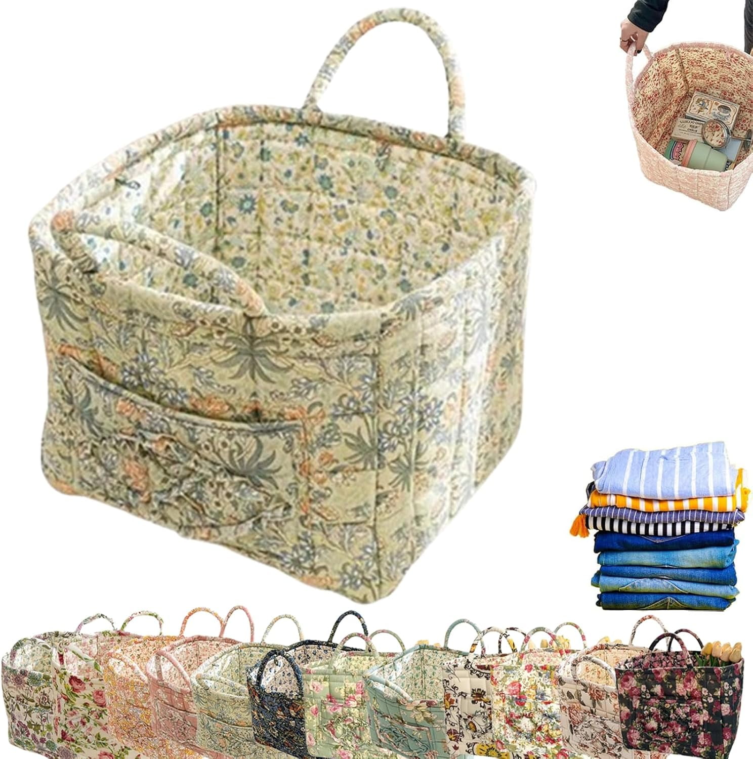 Beforeihand Boho Fabric Storage Basket, Boho Quilted Fabric Storage ...