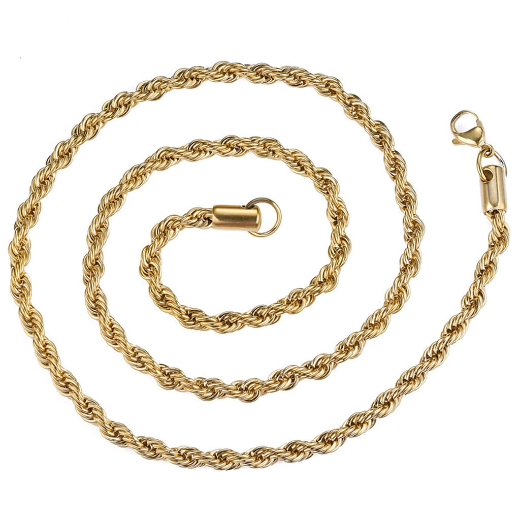 Beforesun Mens Necklace Chain 18k Gold Plated Rope Chain, 2/3/4/5/6MM ...