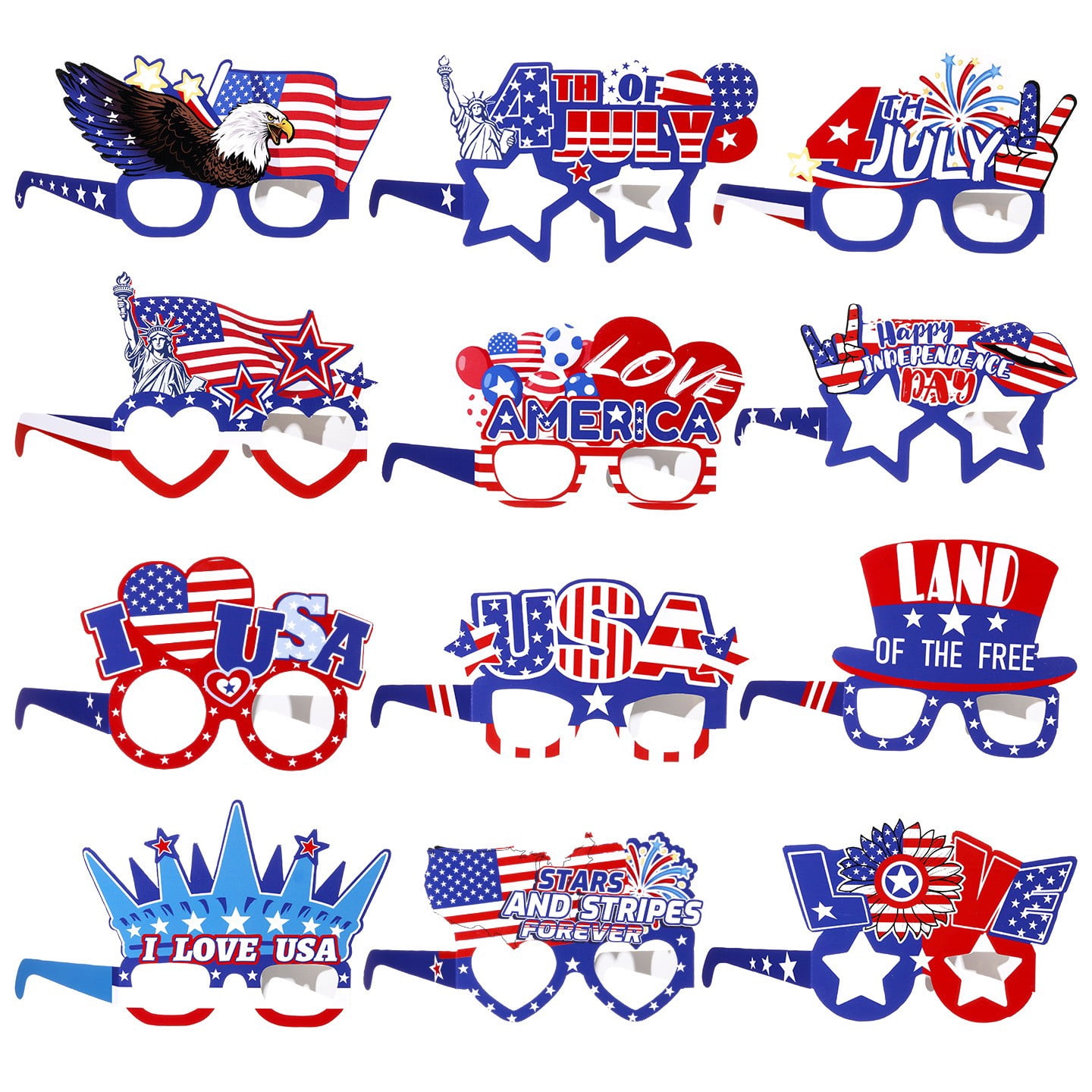 Beforeyayn 4Th Of July Patriotic Paper Glasses, 12 Pairs Independence ...
