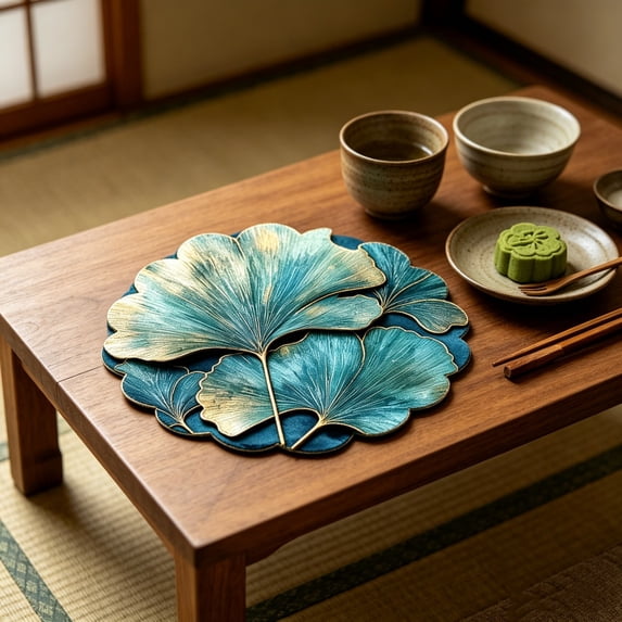 Beforeyayn 5Pcs Ginkgo Leaf Style Blue Gold Placemat, Washable Heat ...