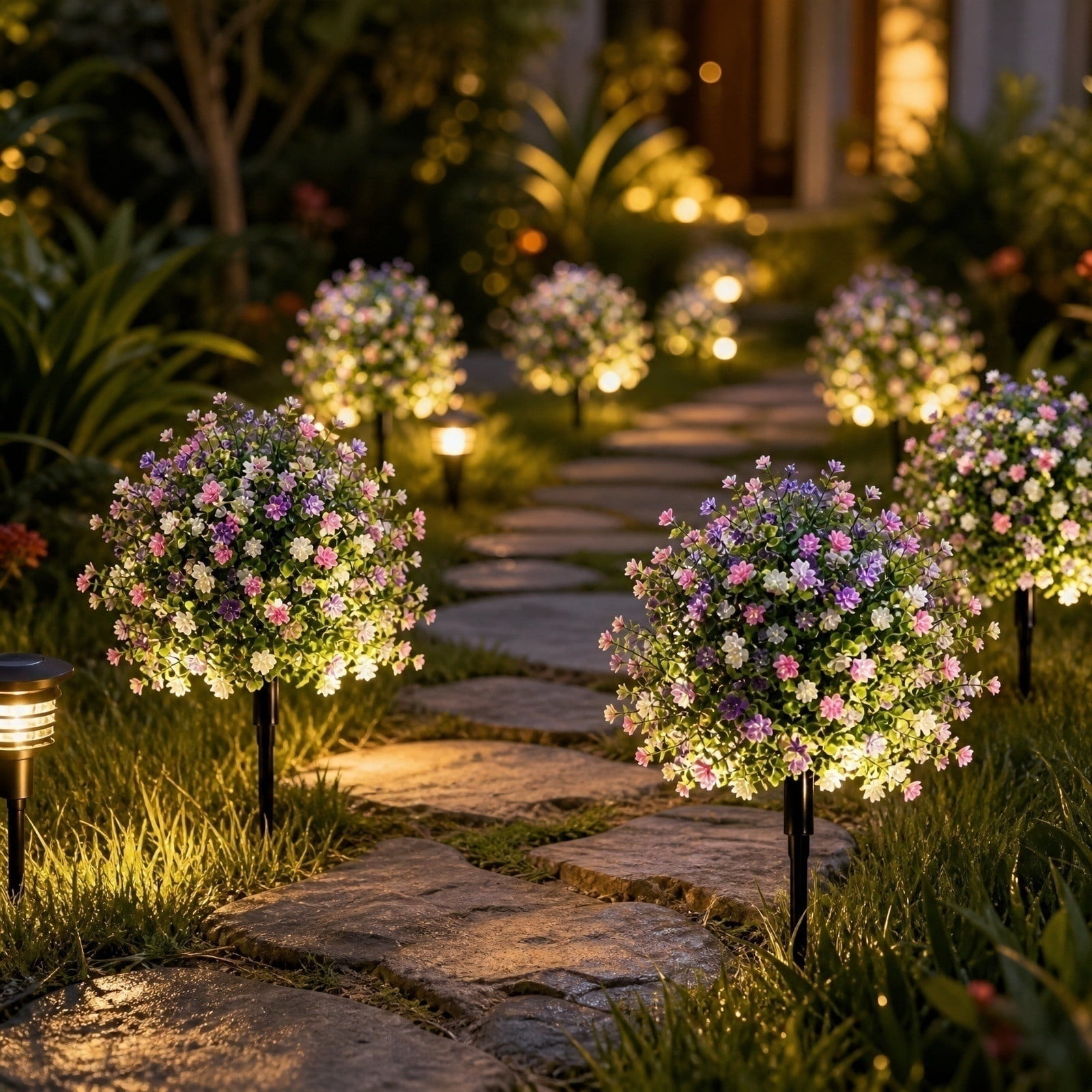 Beforeyayn Artificial Camellia Stakes, White and Purple Foliage Picks ...