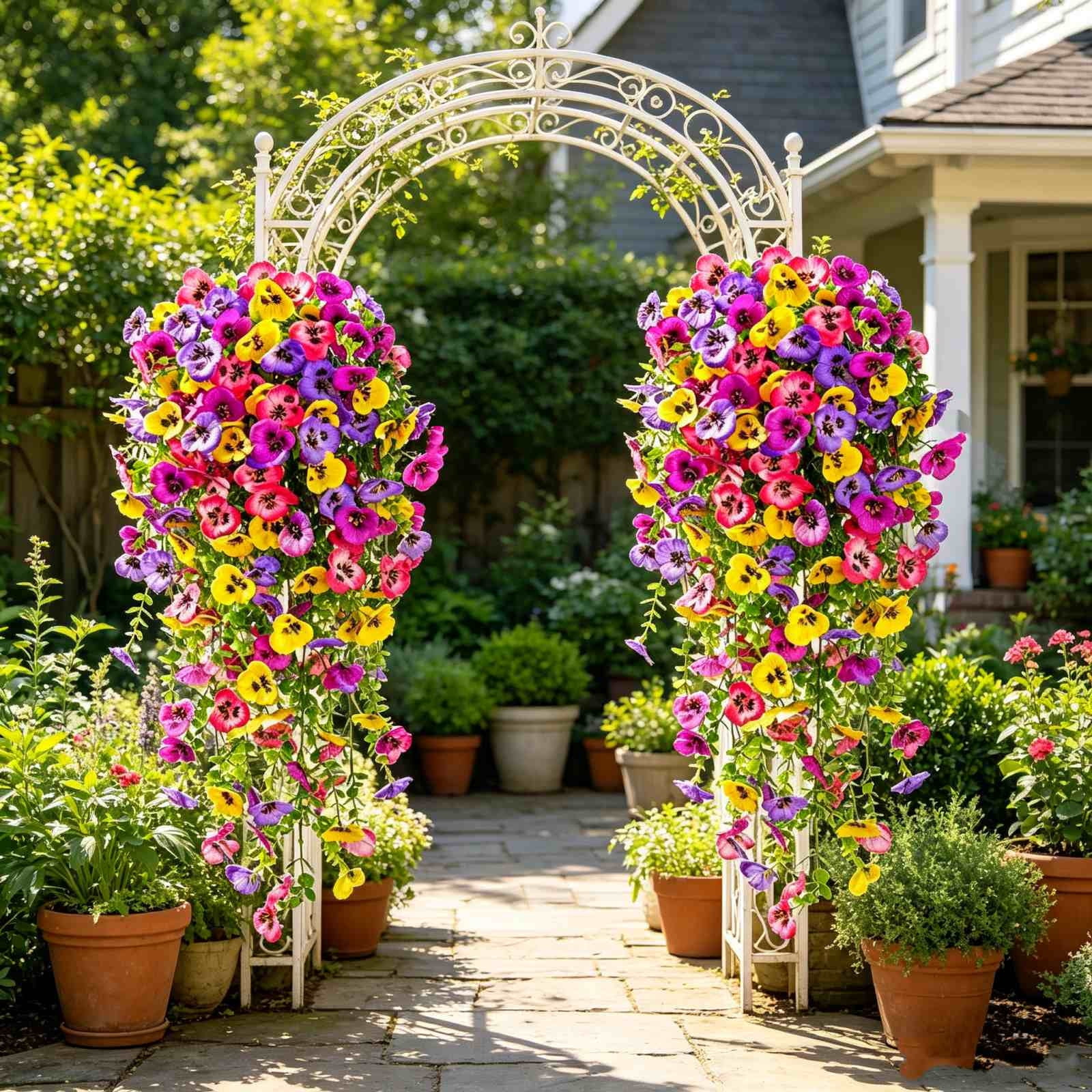Beforeyayn Artificial Hanging Rattan, Mixed-Color Pansies Rattan Basket ...