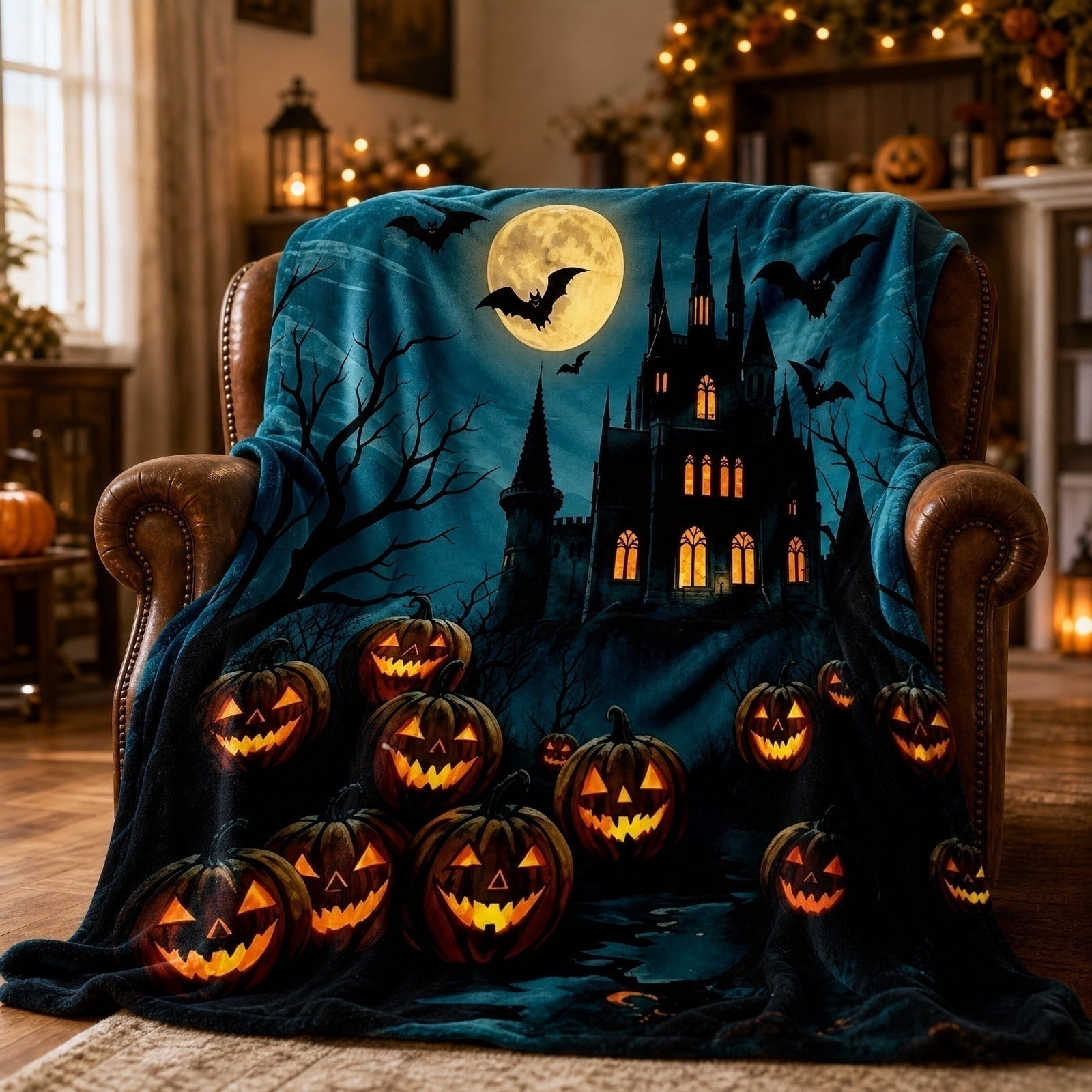 Beforeyayn Castle Halloween Throw Blanket, Spooky Pumpkin Flannel for ...