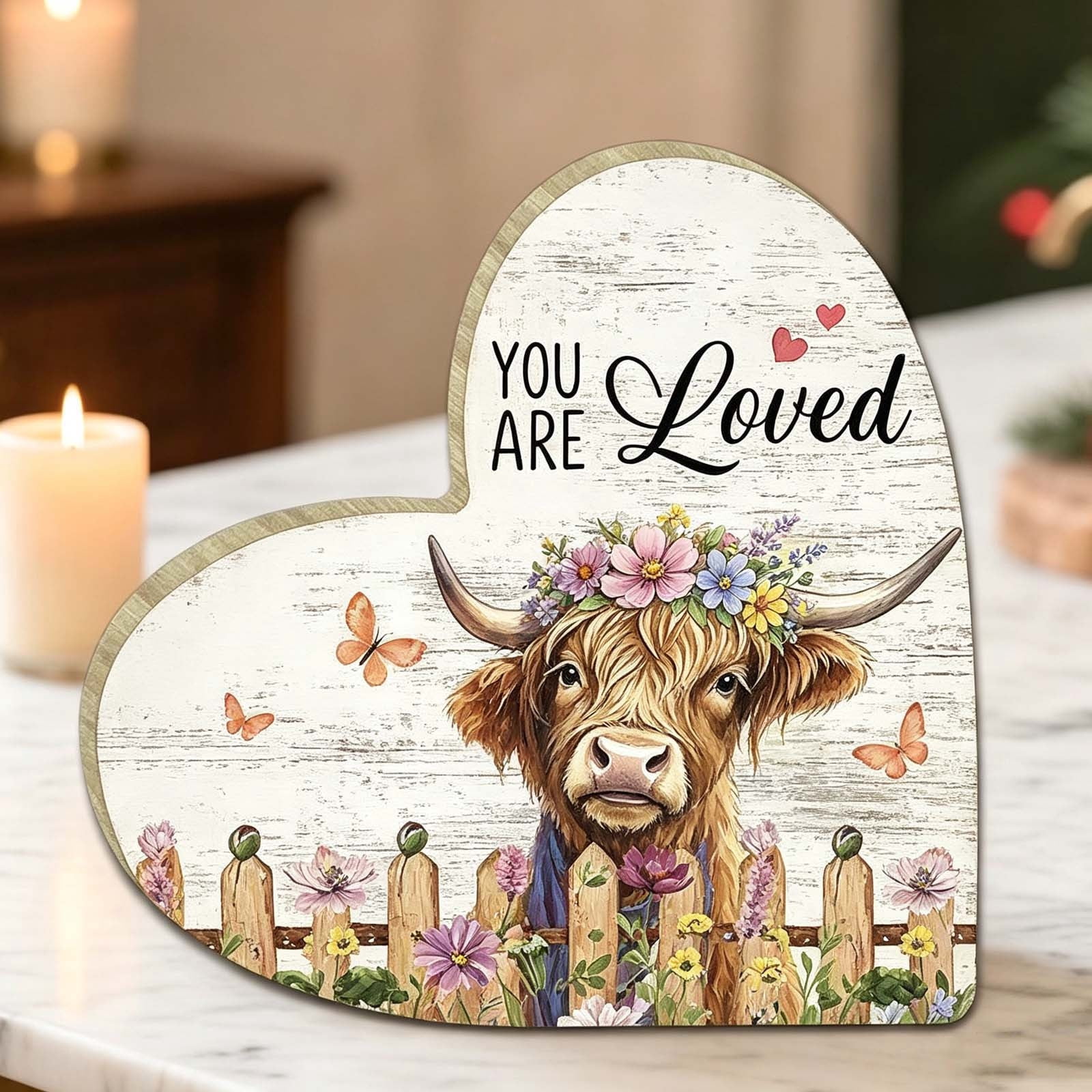 Beforeyayn Cow Wooden Heart Ornament, Scottish Cow Pattern Heart Shaped ...