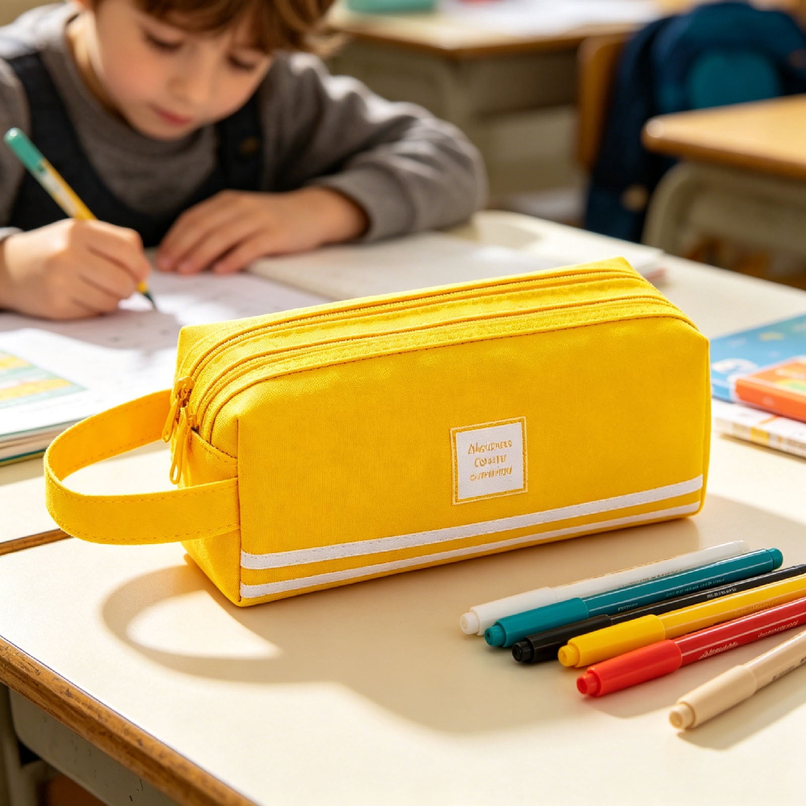 Beforeyayn Double Layer Large Capacity Pencil Case Portable Canvas ...