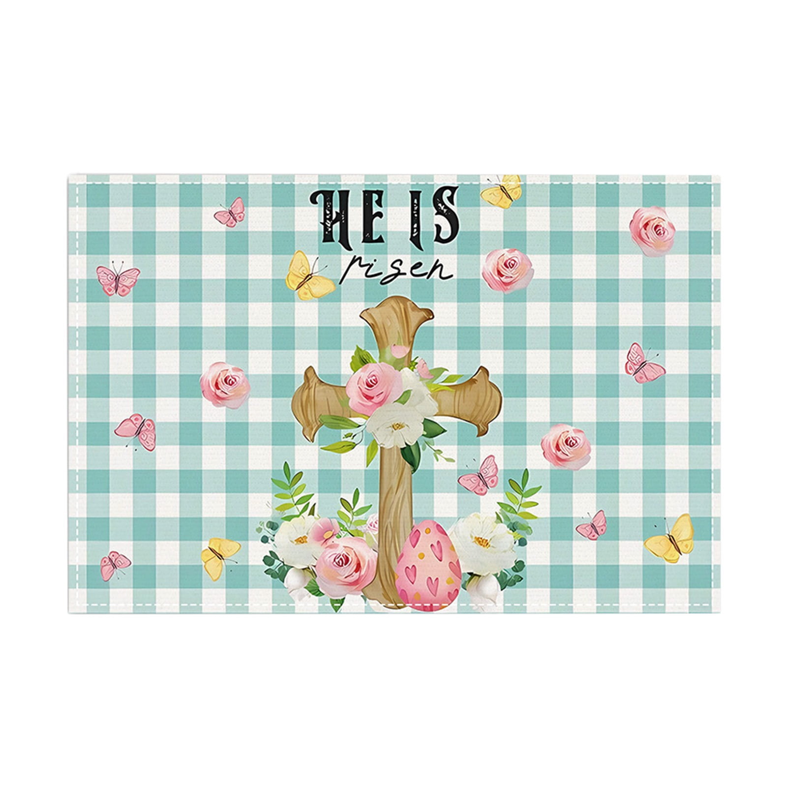 Beforeyayn Easter Themed Linen Placemat with Floral Print, Insulated ...