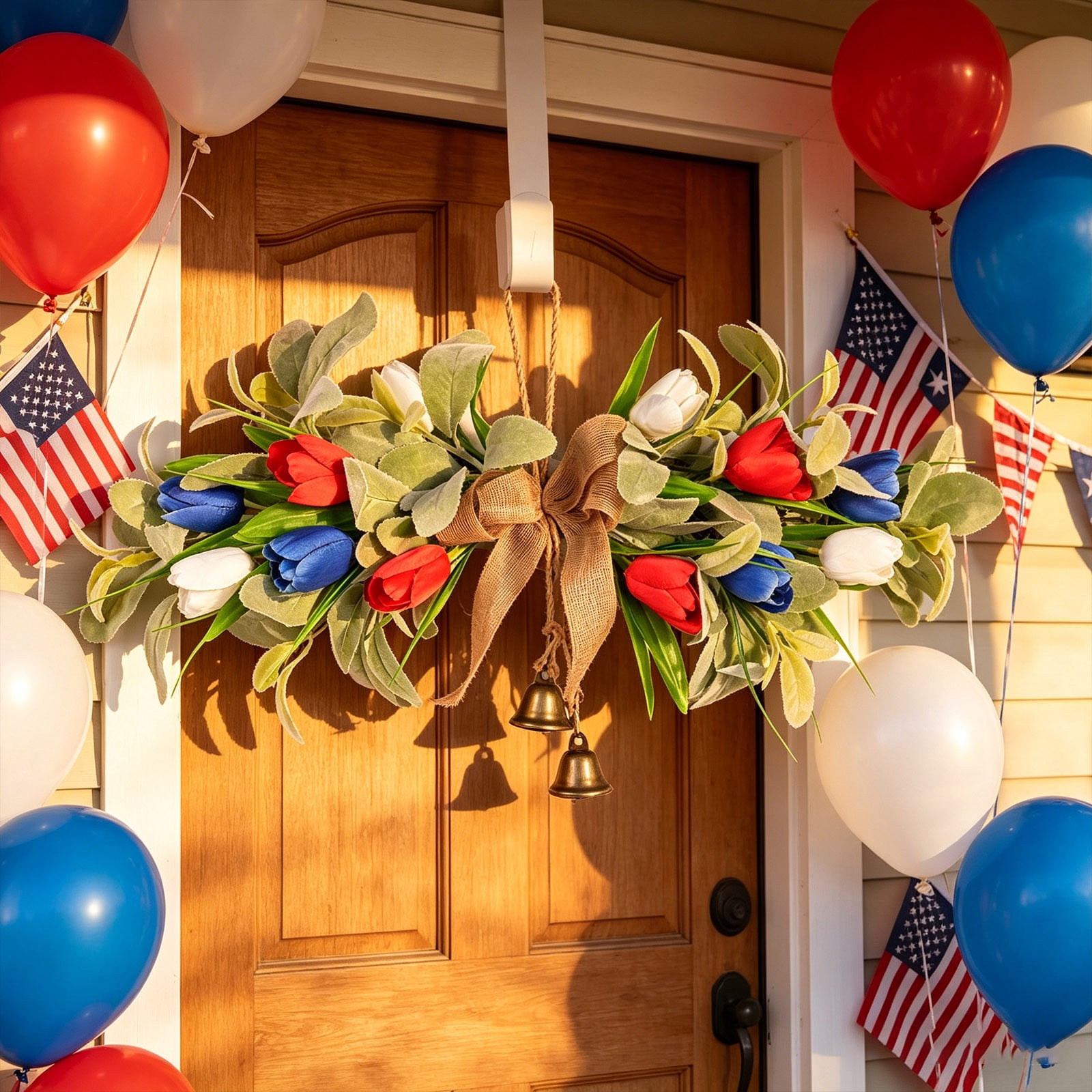Beforeyayn Independence Day Faux Tulips Wreath, Door Hanging Decoration ...