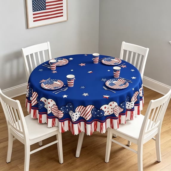 Beforeyayn Independence Day Heart And Star Round Tablecloth, Waterproof ...