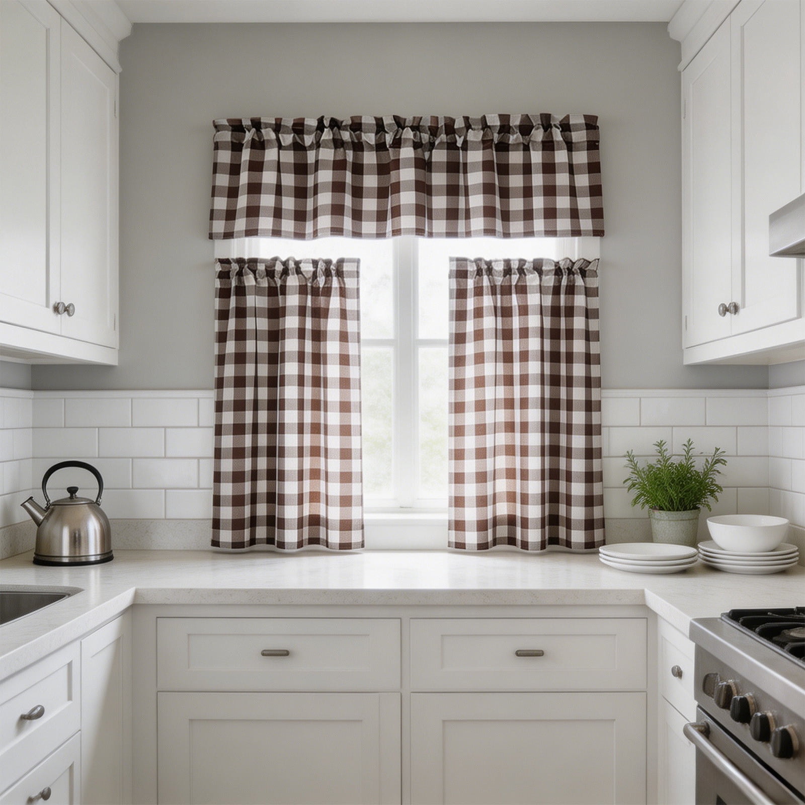 Beforeyayn Insulating Kitchen Curtains, Small Size with Coffee Shade, 3 ...