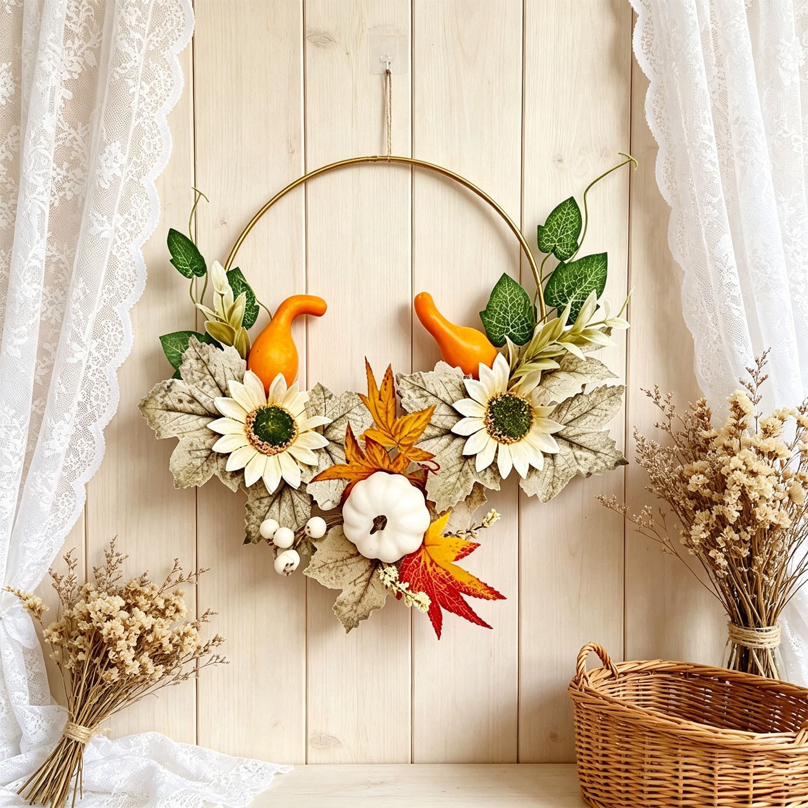 Beforeyayn Modern Farmhouse Fall Wall Art - Elegant Half Circle Garland ...