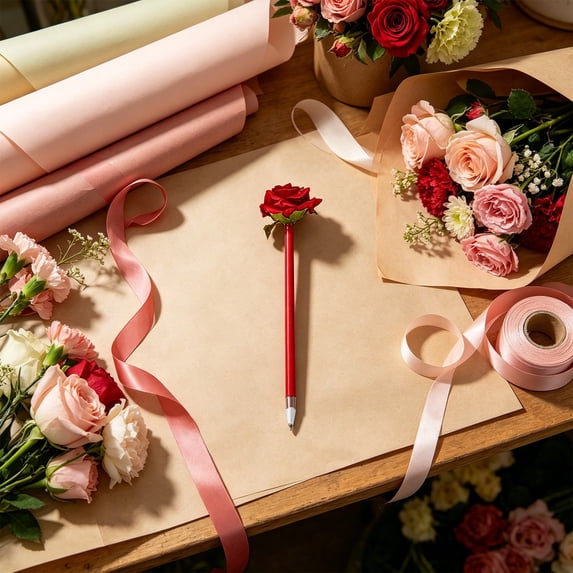 Beforeyayn Simulation Flower Ballpoint Pen, Artificial Rose Ballpoint ...