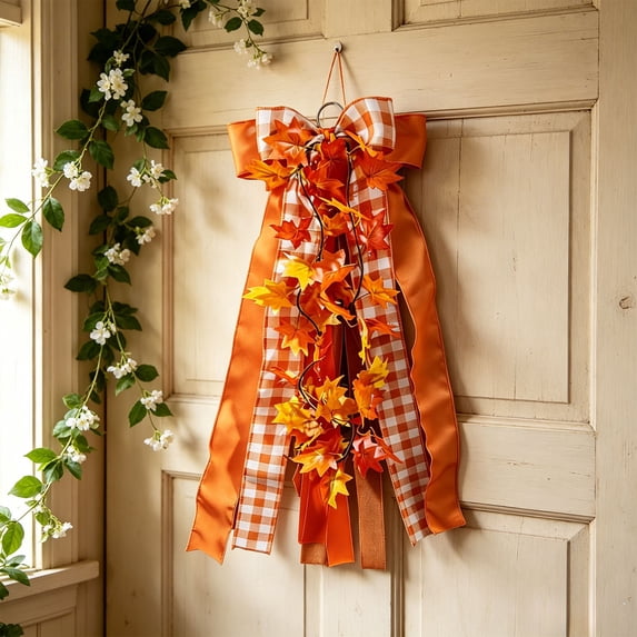 Beforeyayn Thanksgiving Ribbon Bow for Wreath, Large Orange Decorative ...