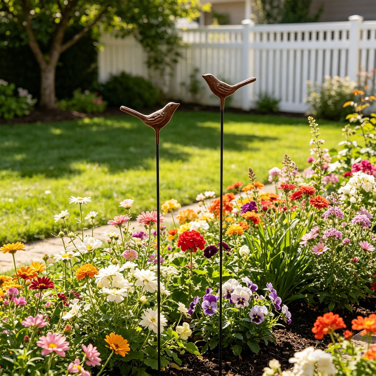 Beforeyayn Two Birds Plug In Garden Ornament, Metal Bird Statue For ...