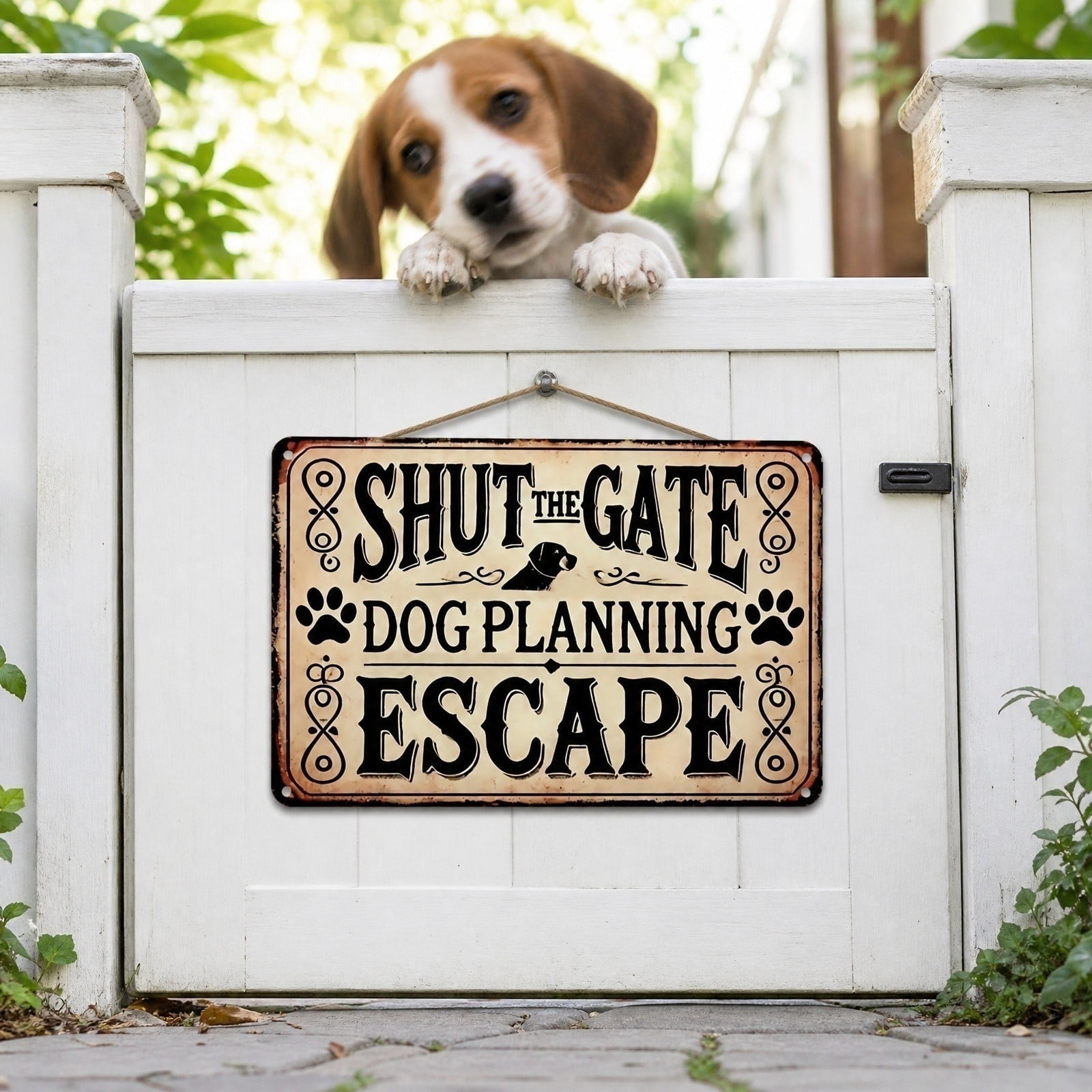 Beforeyayn Vintage Metal Dog Caution Sign, Shut The Gate Funny Pet ...
