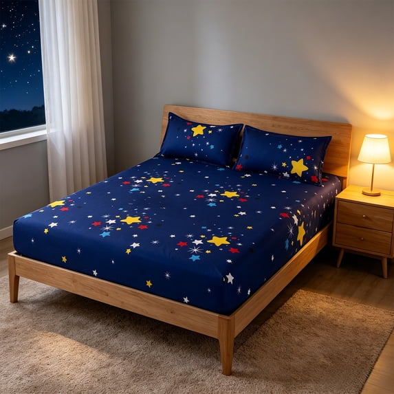 Beforeyayn Washable Cottons Fitted Sheet With Pillowcases, Elastic ...
