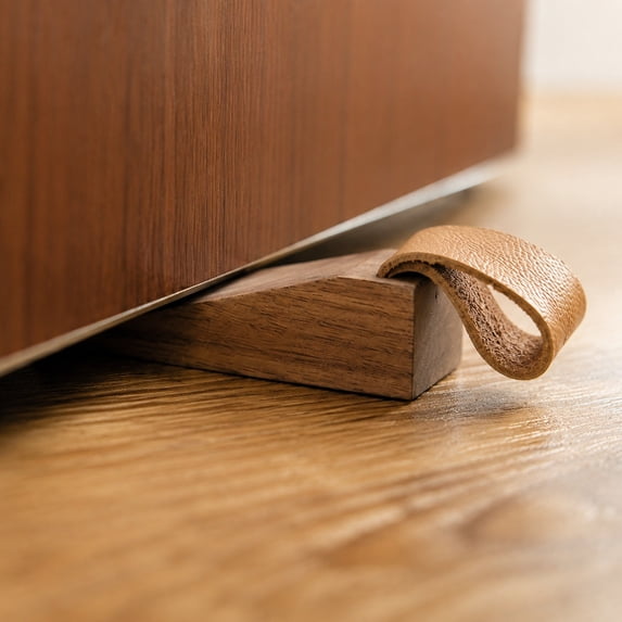 Beforeyayn Wooden Door Stop Wedge, Heavy Duty Stopper with Leather ...