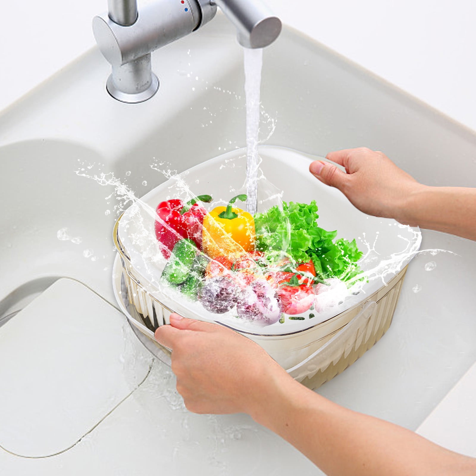 Beforeyayn 2 Pack Large Kitchen Strainer Colander Bowl Set, Double ...