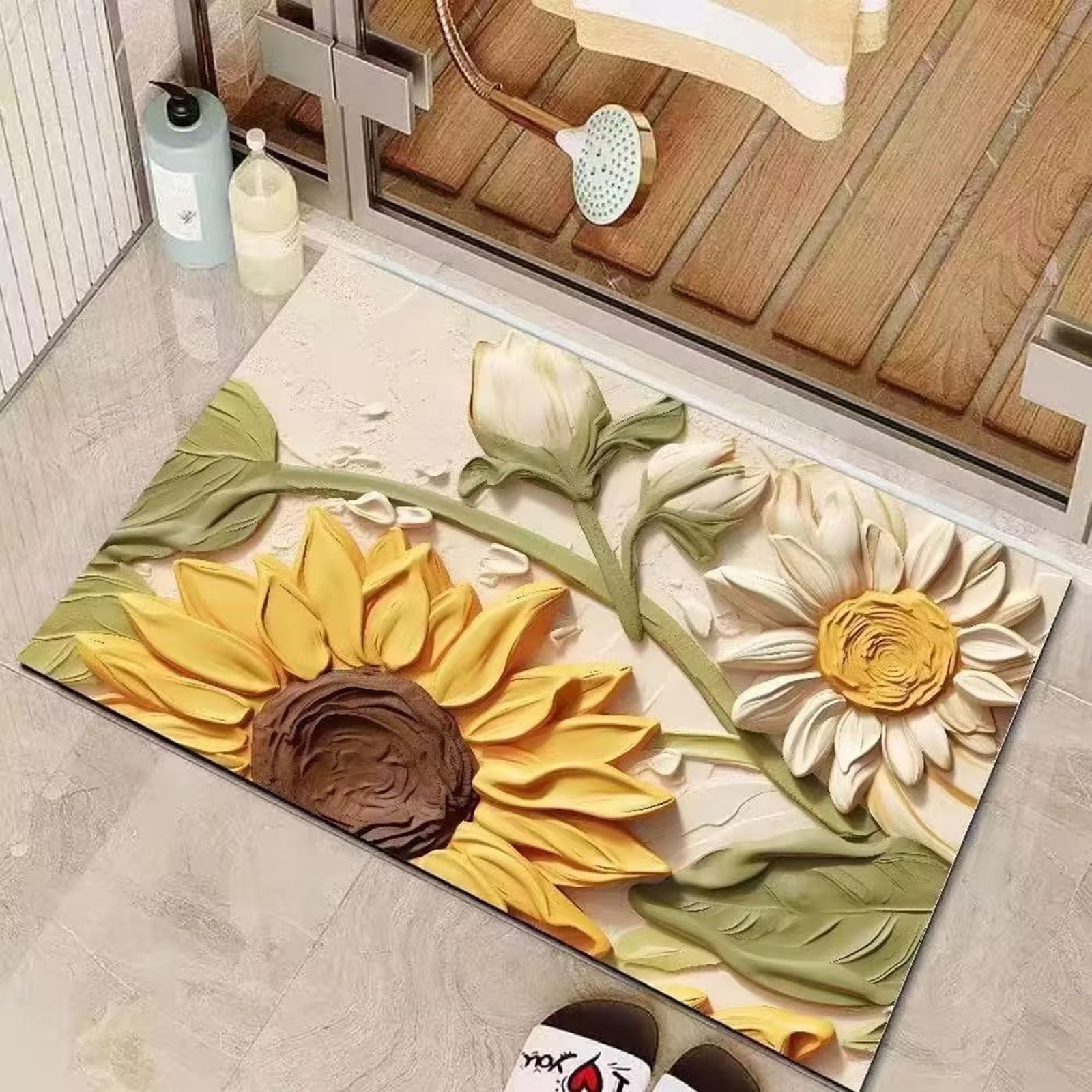 Beforeyayn 3D Style Gypsum Pattern Flower Entrance Mat Fresh Bathroom ...
