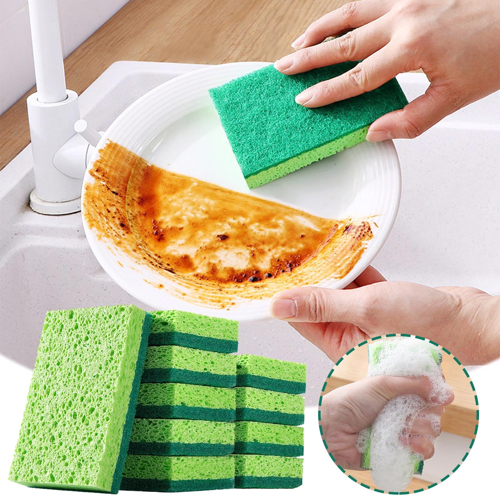 Beforeyayn Wood Pulp Cotton Scratch Free Sponge for Cleaning Kitchens ...