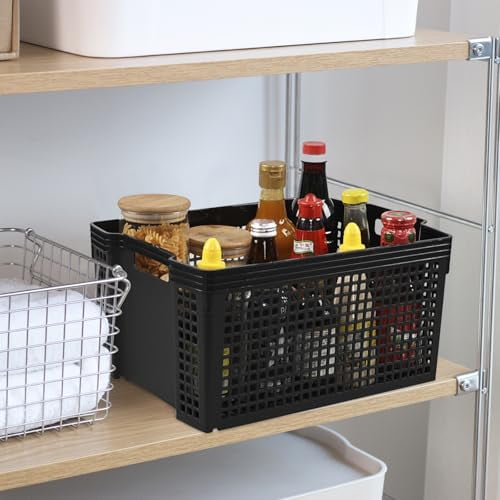 Begale 12 Pack Large Plastic Storage Baskets Organizer, Black Stacking ...