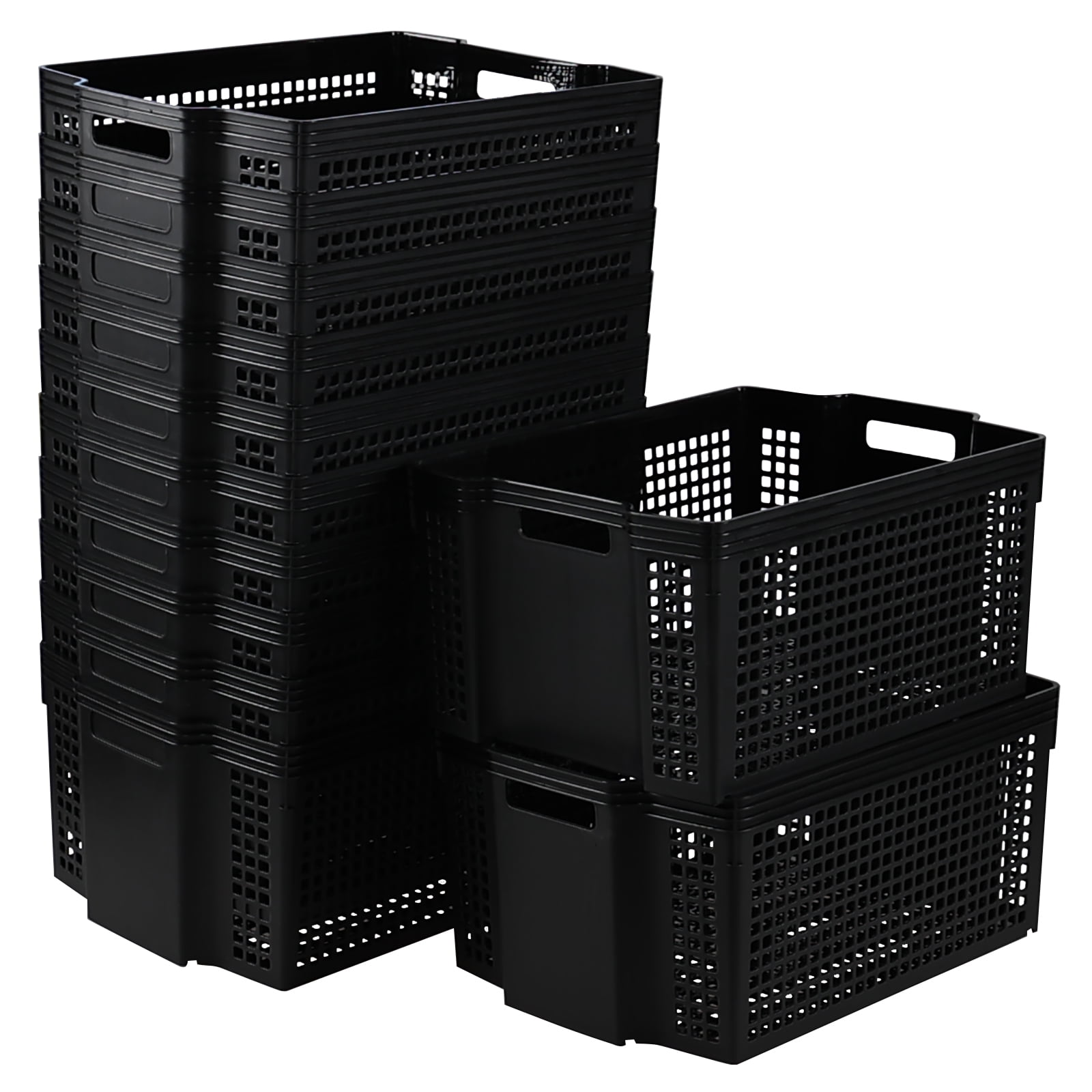 Begale 12 Pack Large Plastic Storage Baskets Organizer, Black Stacking ...