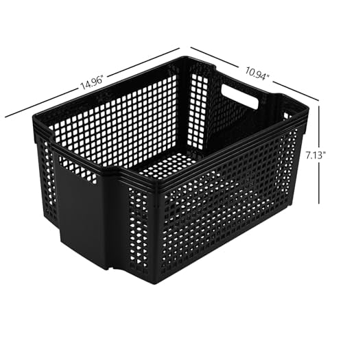 Begale 12 Pack Large Plastic Storage Baskets Organizer, Black Stacking ...