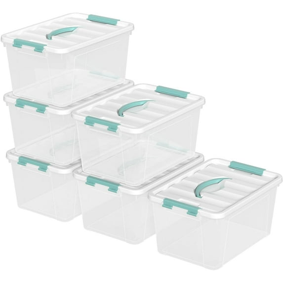 Begale 14 L Plastic Storage Bins with Lids, 6-Pack Clear Storage Box ...