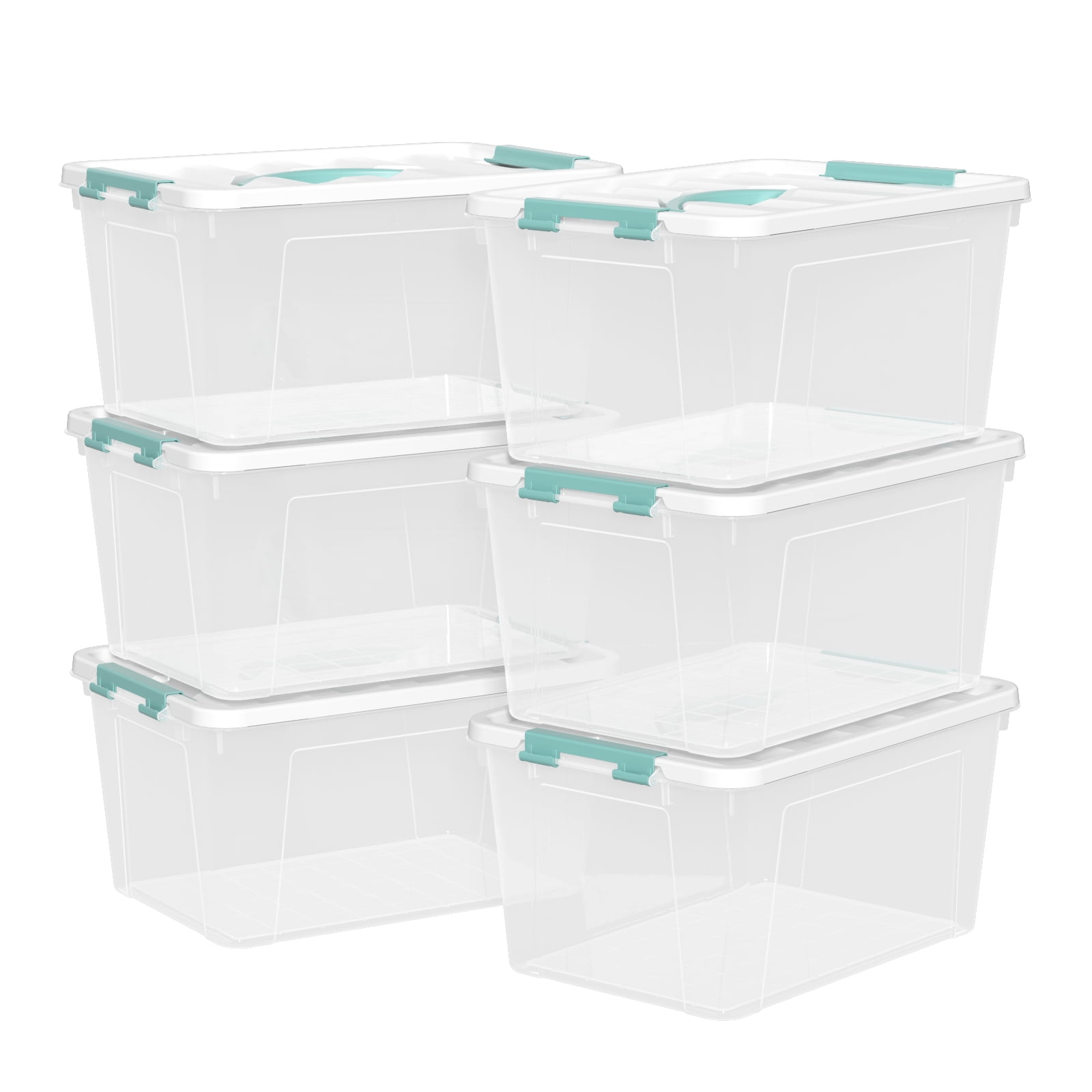 Begale 14 L Plastic Storage Bins with Lids, 6-Pack Clear Storage Box ...