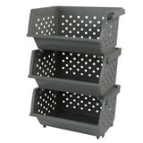 Begale 3-Pack Gray Plastic Stackable Detachable Storage Basket ...