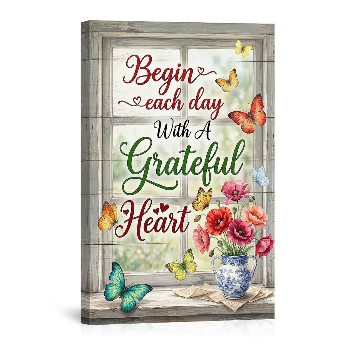Begin Each Day With A Grateful Heart Butterfly Flower Window ...