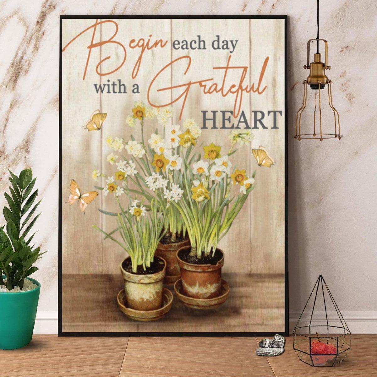 Begin Each Day With Grateful Heart Butterfly Flowers Paper Poster No ...