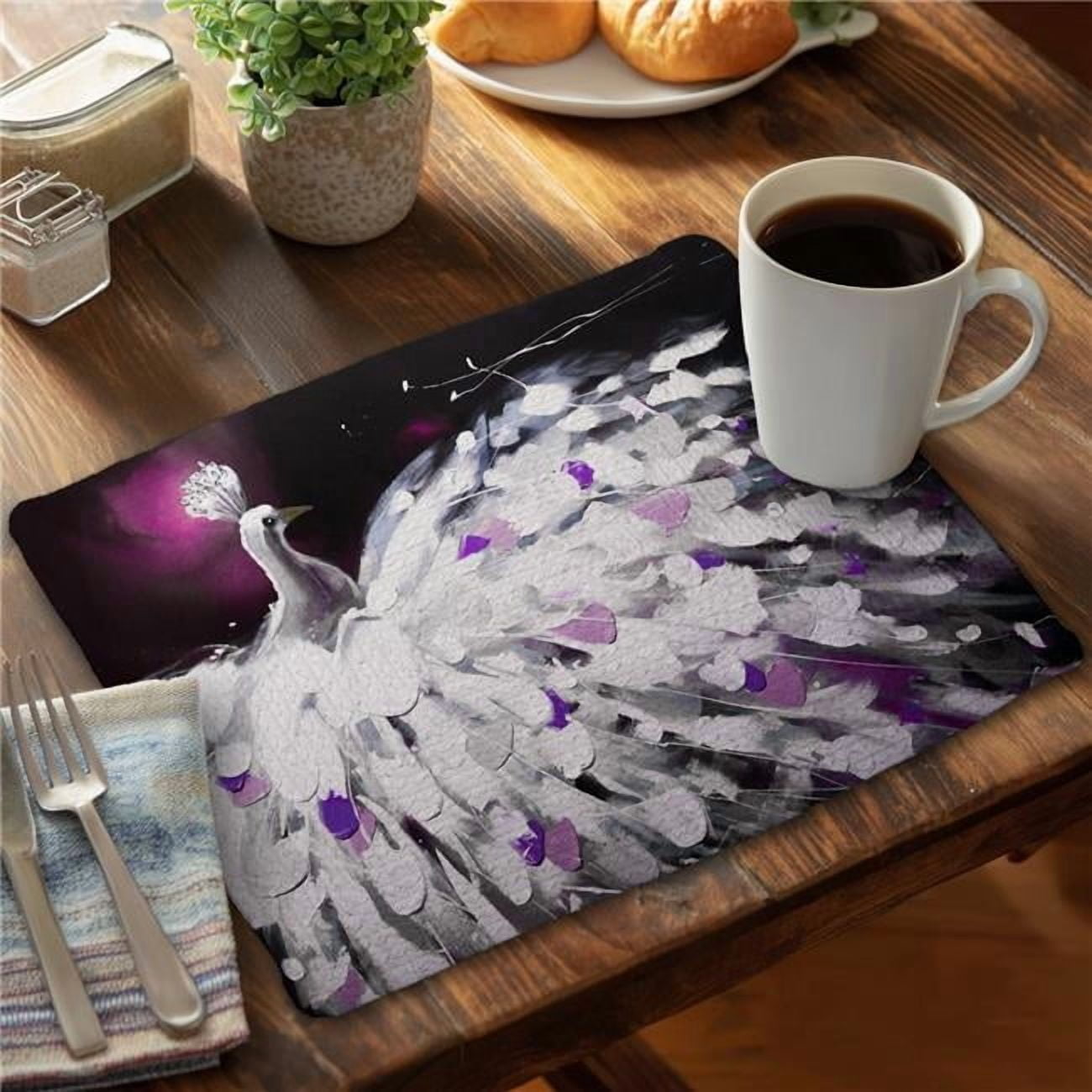 Begin Home Decor 14 x 18 in. Purple Peacock Braided Polyester Placemat ...