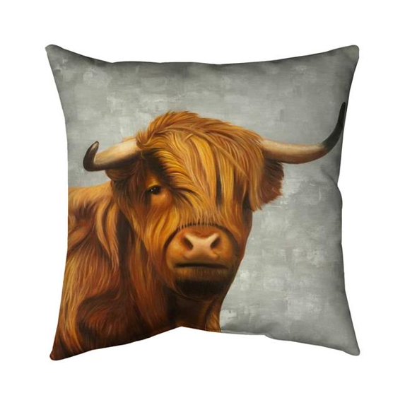 Begin Home Decor 16 x 16 in. Highland Cattle Brown Pillow - Farm Animal ...
