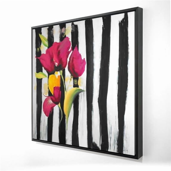 Begin Home Decor 2081-2424-FL112-1 Pink Flowers on Black Stripes Canvas ...