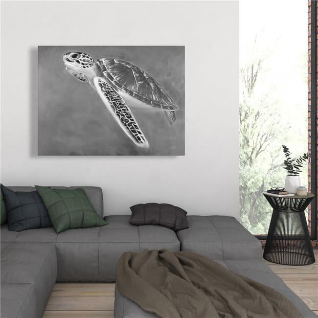 Begin Home Decor 36 x 48 in. Grayscale Sea Turtle Canvas - Coastal ...