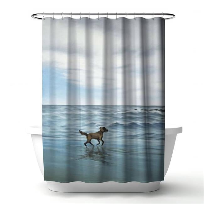 Begin Home Decor 4240-7174-CO152 71 x 74 in. Dog on the Beach Shower ...