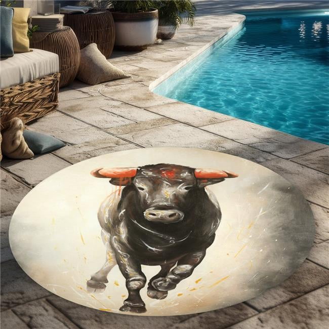 Begin Home Decor C1COAR555FX89O 5 x 5 ft. Bull Running Cow Brown Round ...