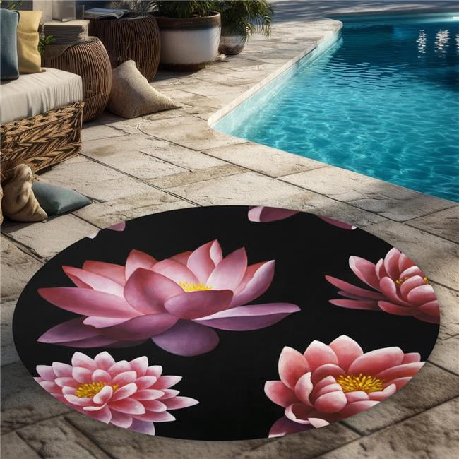 Begin Home Decor C1COAR55C25KOB 5 x 5 ft. Lotus Flower Pattern Black ...