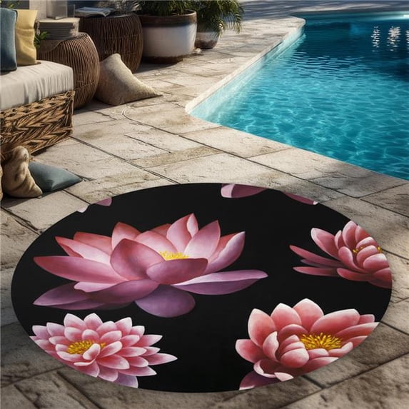 Begin Home Decor C1COAR55C25KOB 5 x 5 ft. Lotus Flower Pattern Black ...
