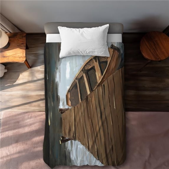 Begin Home Decor C1DCTXLWXRMPDY Lake Dock & Boat Brown Scenic Twin Size ...