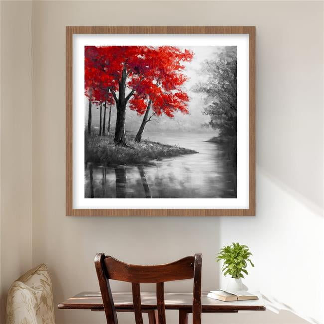 Begin Home Decor C1FM2424OPAPYB 24 x 24 in. Red Trees & Lake - Framed ...