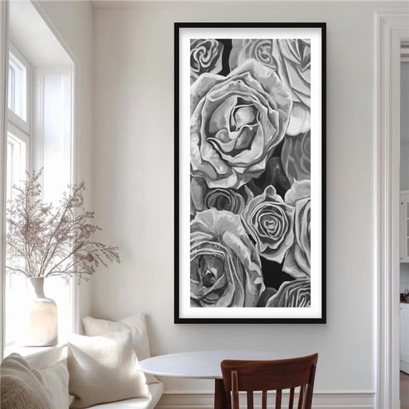 Begin Home Decor C1FM2448MHXH1R 24 x 48 in. Grayscale Roses - Black ...